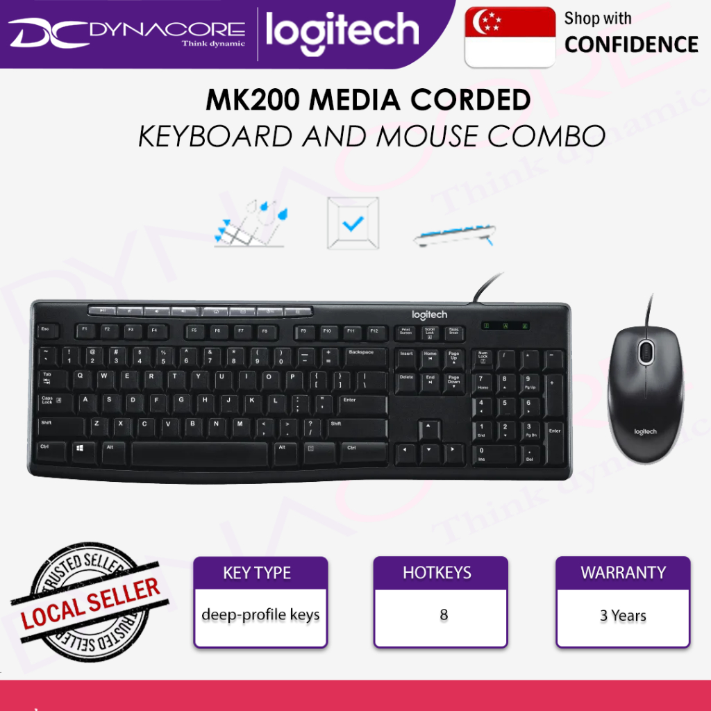 Logitech MK200 USB Multi Media Wired Combo Keyboard Mouse 920-002693 ...