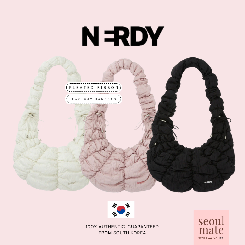 [ from South Korea ] NERDY Pleated Ribbon Two-way Hobo Bag | Shopee ...