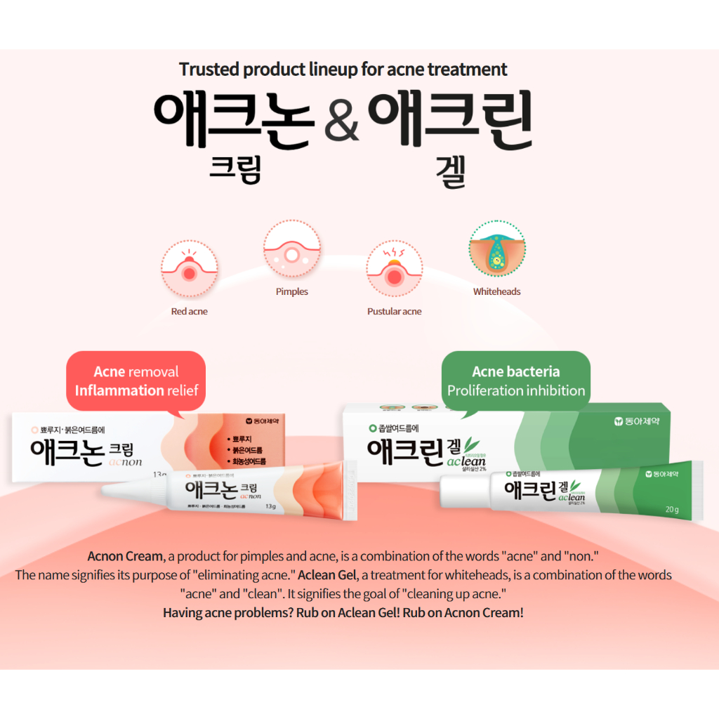 [DONG-A] Acnon Cream 13g /Aclean Gel 20g /Acne Treatment | Shopee ...