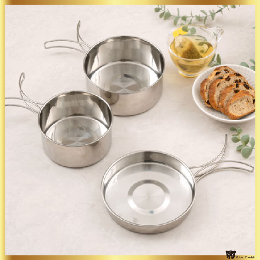 Daiso Korea Portable Stainless Steel Camping Cookware 3pcs Set | Shopee ...