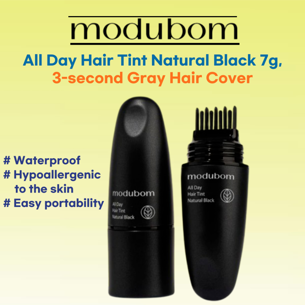 modubom All Day Hair Tint Natural Black 7g, 3-second Gray Hair Cover ...