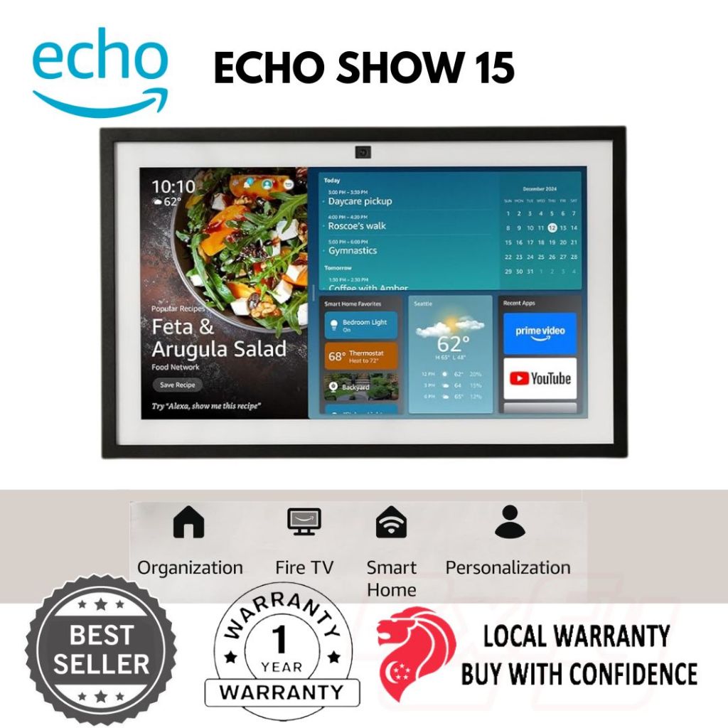 Echo Show 15 (2nd Gen)| 15.6" smart display speaker camera kitchen TV ...