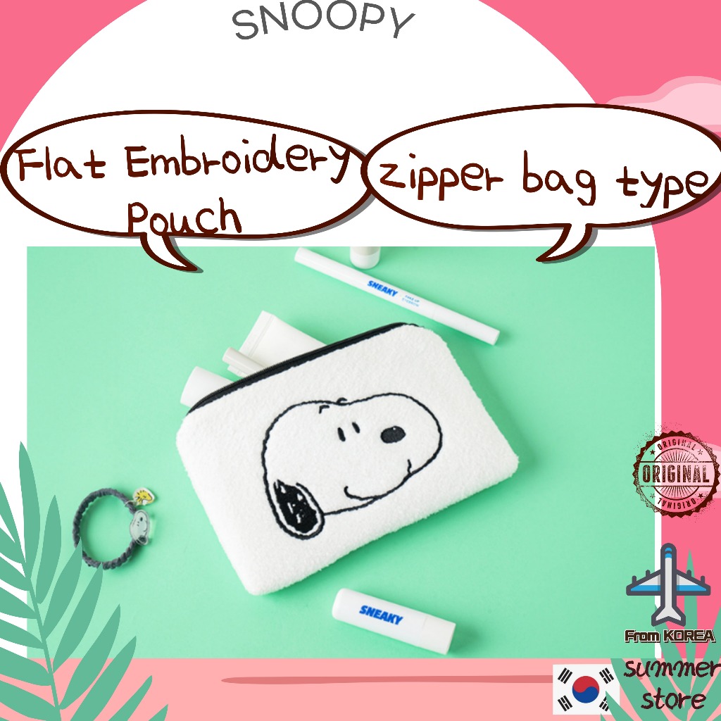 Peanuts Snoopy Flat Embroidery Pouch(A cute face with embroidery ...
