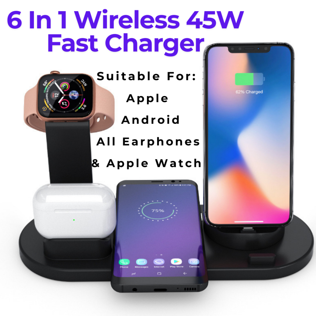 6 In 1 Multi 45W Fast Wireless Charger Stand For Smart Phones,, Apple ...