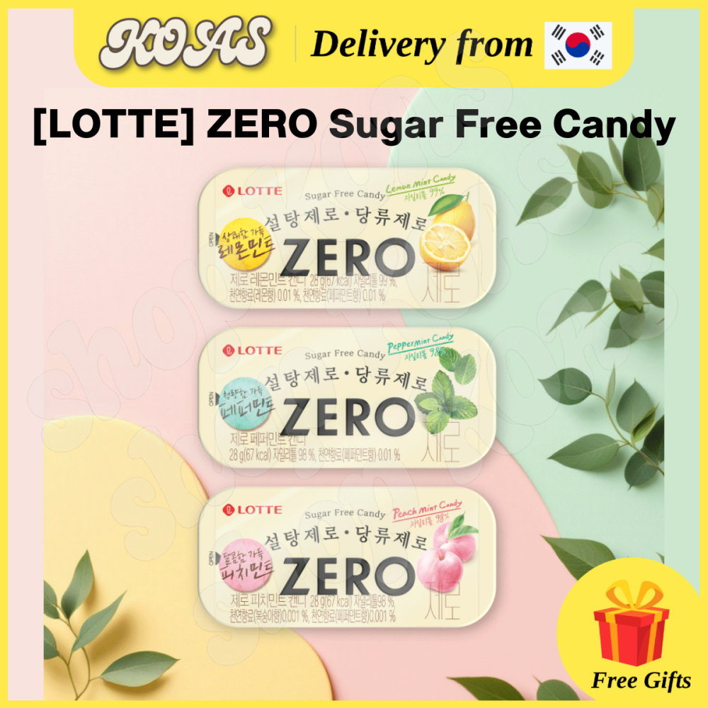 [Lotte] ZERO Sugar-Free Candy 28g, 98% Xylitol Korean Candy, Lemon Mint, Peppermint, Peach Mint ...