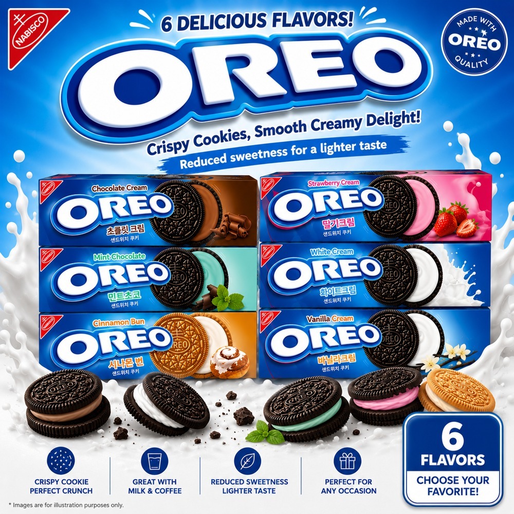 OREO Sandwich Cookies 6 Flavors Chocolate Vanilla Strawberry Mint Red ...