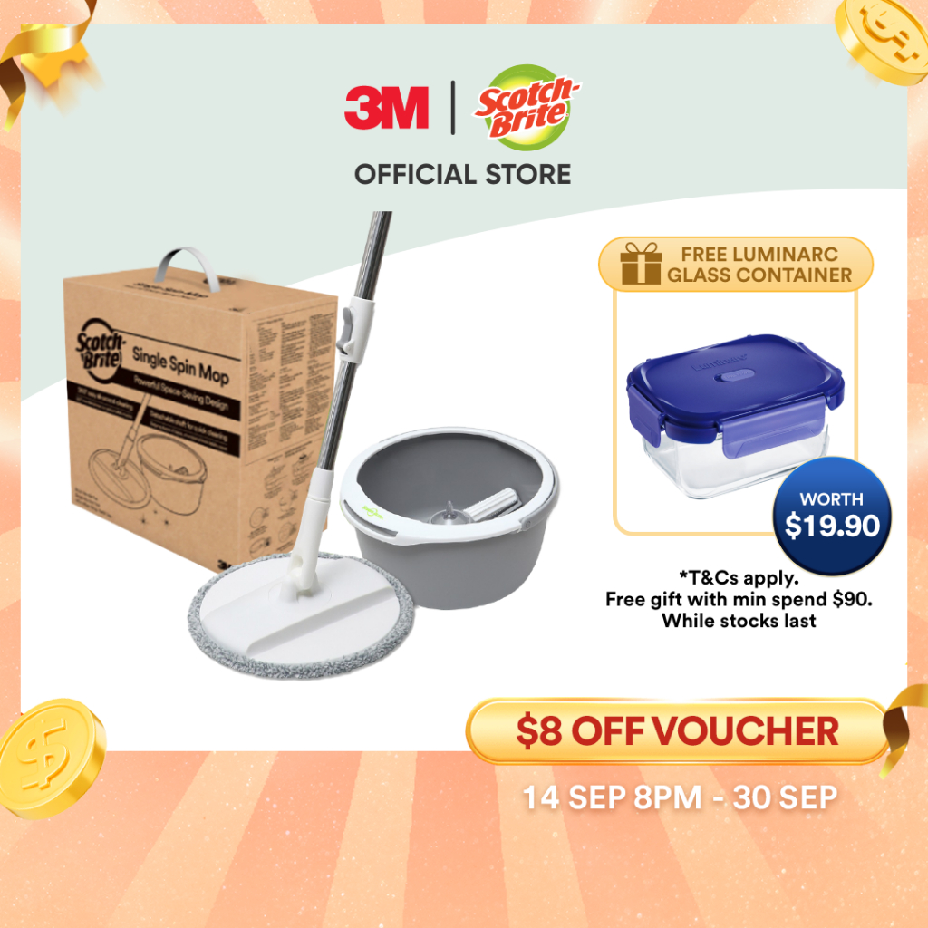 3M Scotch-Brite T6 Single Bucket Compact Microfiber Spin Mop, 1/Pack ...