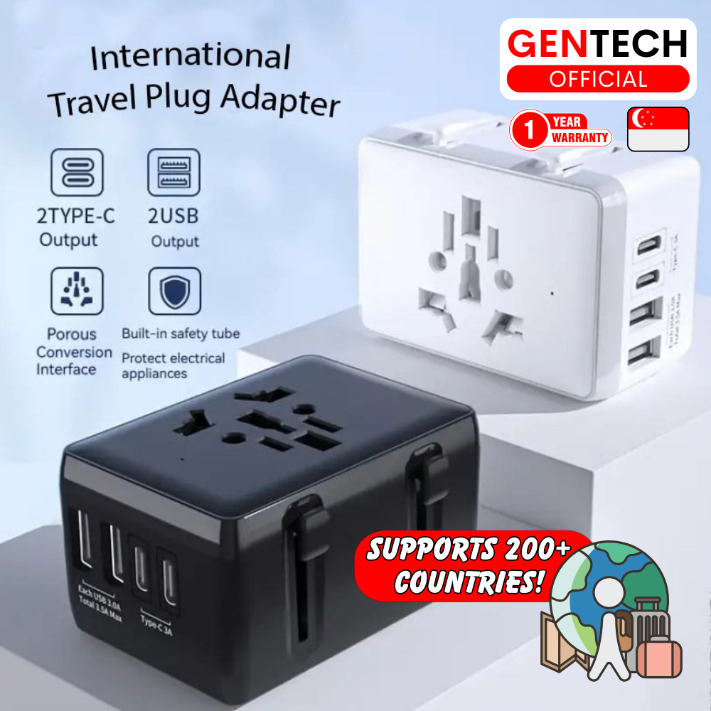 (SG) GENTECH Compact Universal Travel Adapter with USB+Type C Plug ...