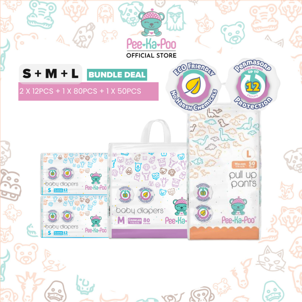 Pee-Ka-Poo Diaper Journey Pack – 4 Packs (Tapes: S + M | Pants: L ...