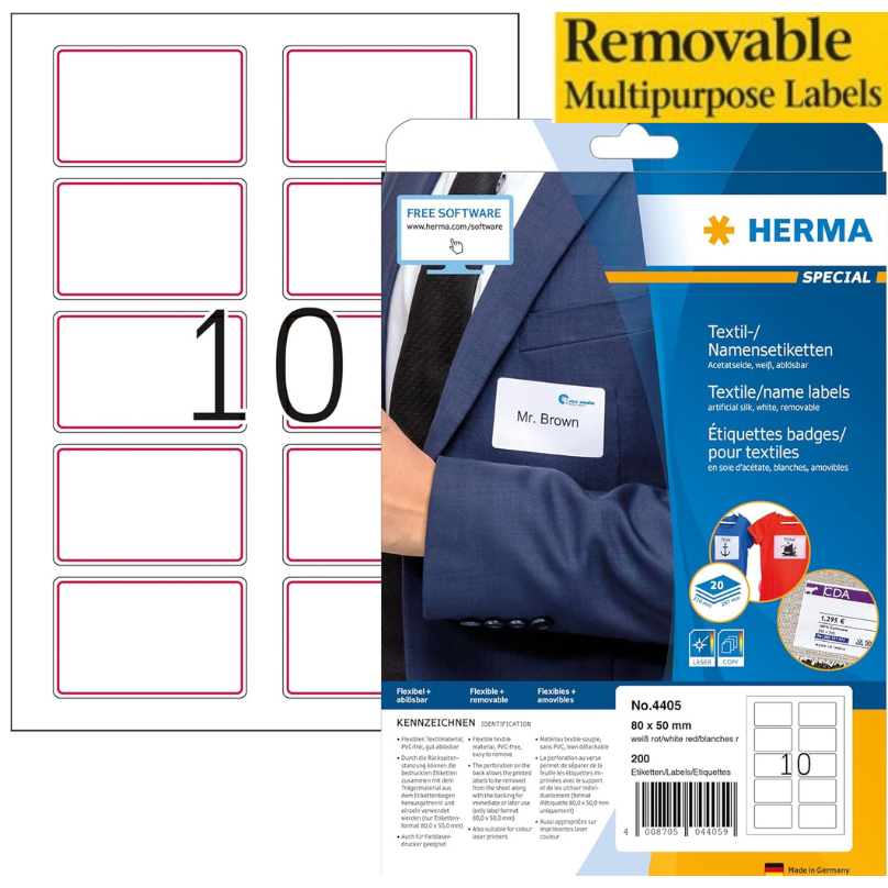 HERMA Flexible Self Adhesive Name Badge Labels, 10 Labels Per A4 Sheet ...