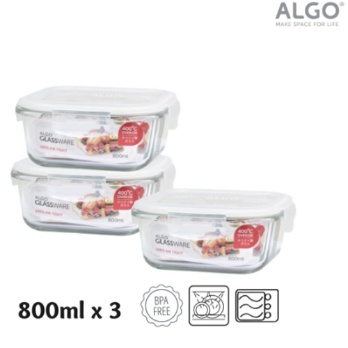 Algo 3P 800ml Divider Glass Airtight Oven Safe Food Container with ...