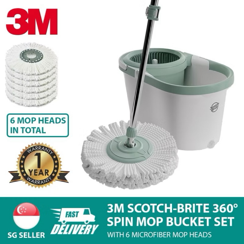 3M Scotch-Brite 360 Dual Wash Spin Mop Bucket Set T7 with 2/4/6 ...
