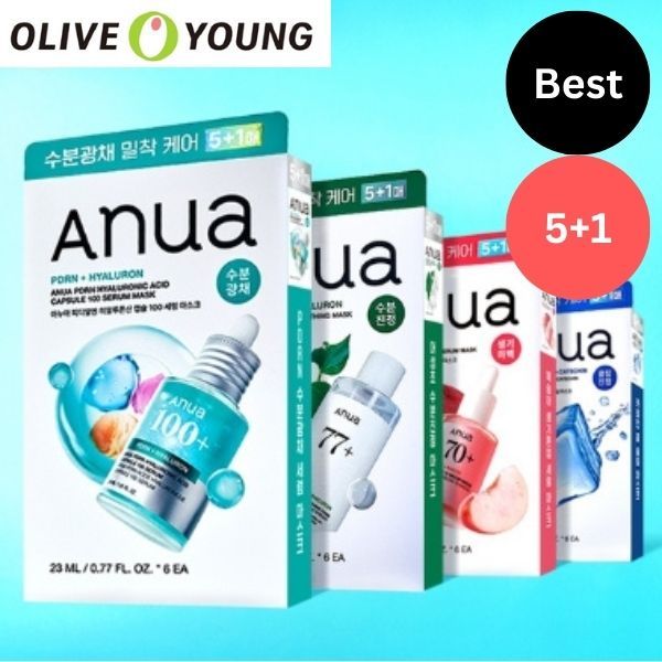[5+1 Sheets]ANUA Mask Pack 4 Types Heartleaf 77 Soothing PDRN Serum ...