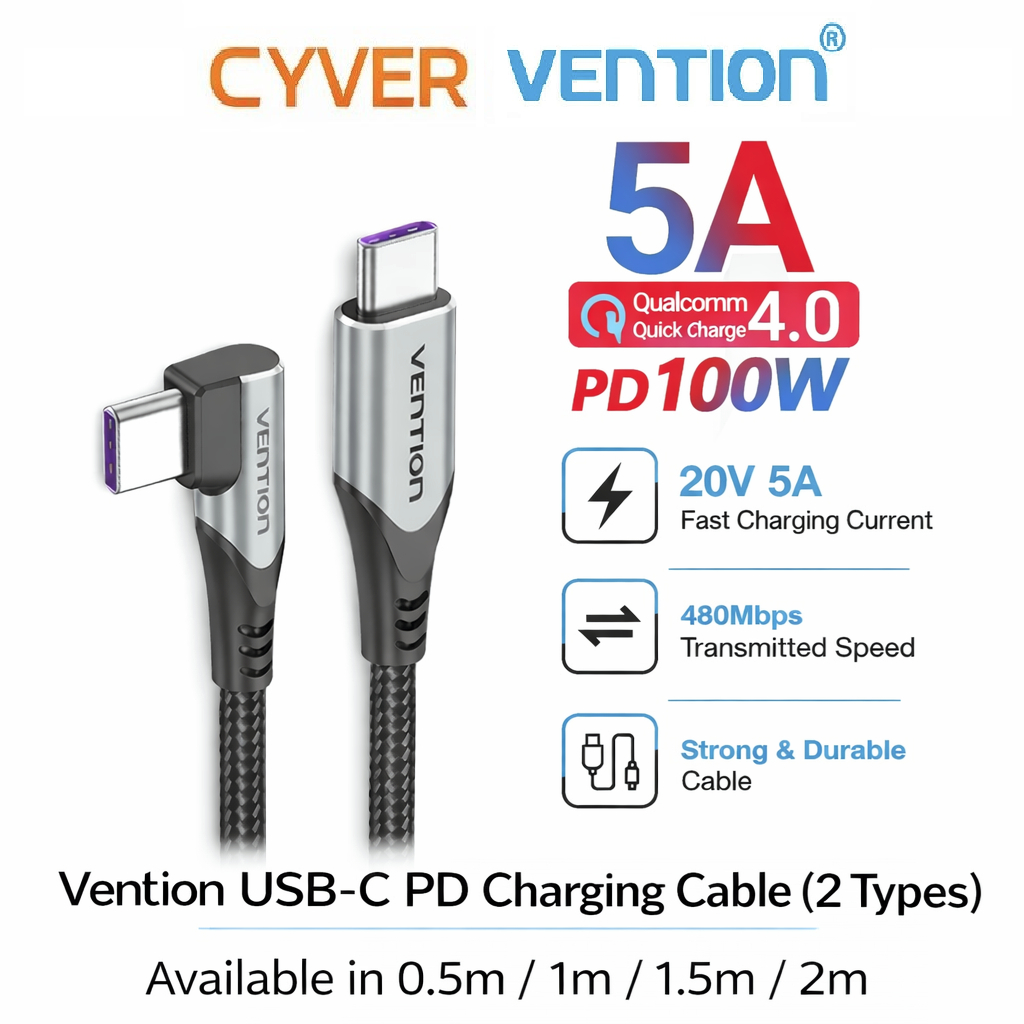 CYVER x Vention Type C Cable PD 100W USB 2.0 5A QC Quick Charge 4.0 USB ...