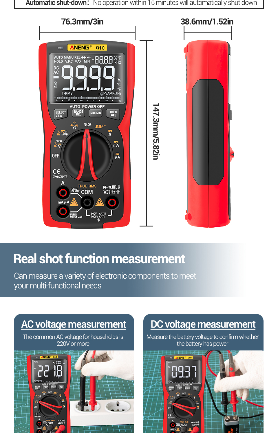 Aneng Q10 Digital Multimeter 9999 Profesional Tester True Rms Analog ...