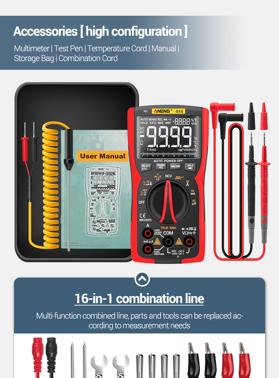 Aneng Q10 Digital Multimeter 9999 Profesional Tester True Rms Analog ...