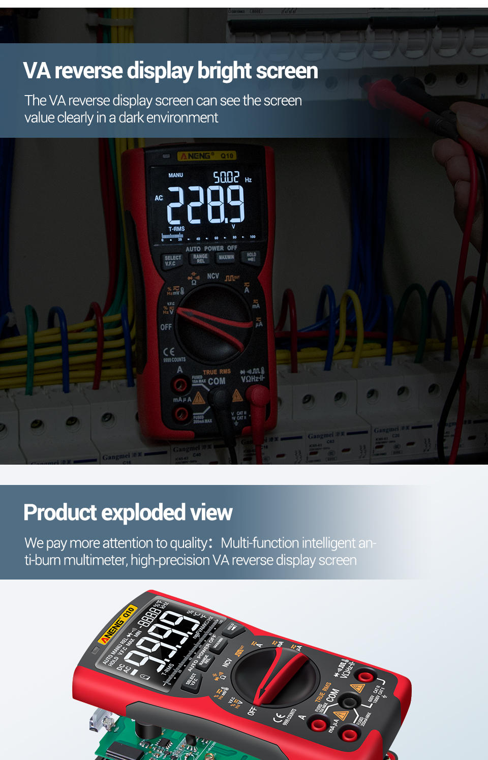 Aneng Q10 Digital Multimeter 9999 Profesional Tester True Rms Analog ...