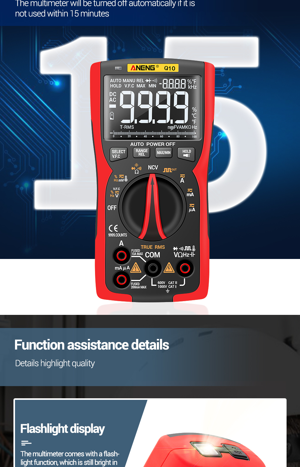 Aneng Q10 Digital Multimeter 9999 Profesional Tester True Rms Analog ...