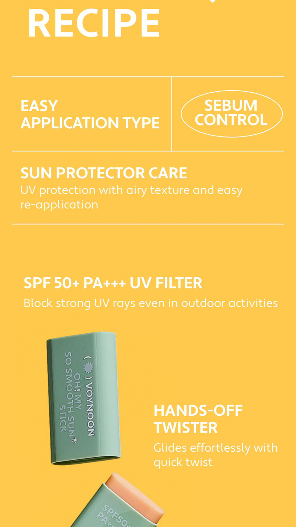 [VOYNOON] Oh My So Smooth Sun Stick (SPF 50+ PA+++) / No Sticky No Oily ...