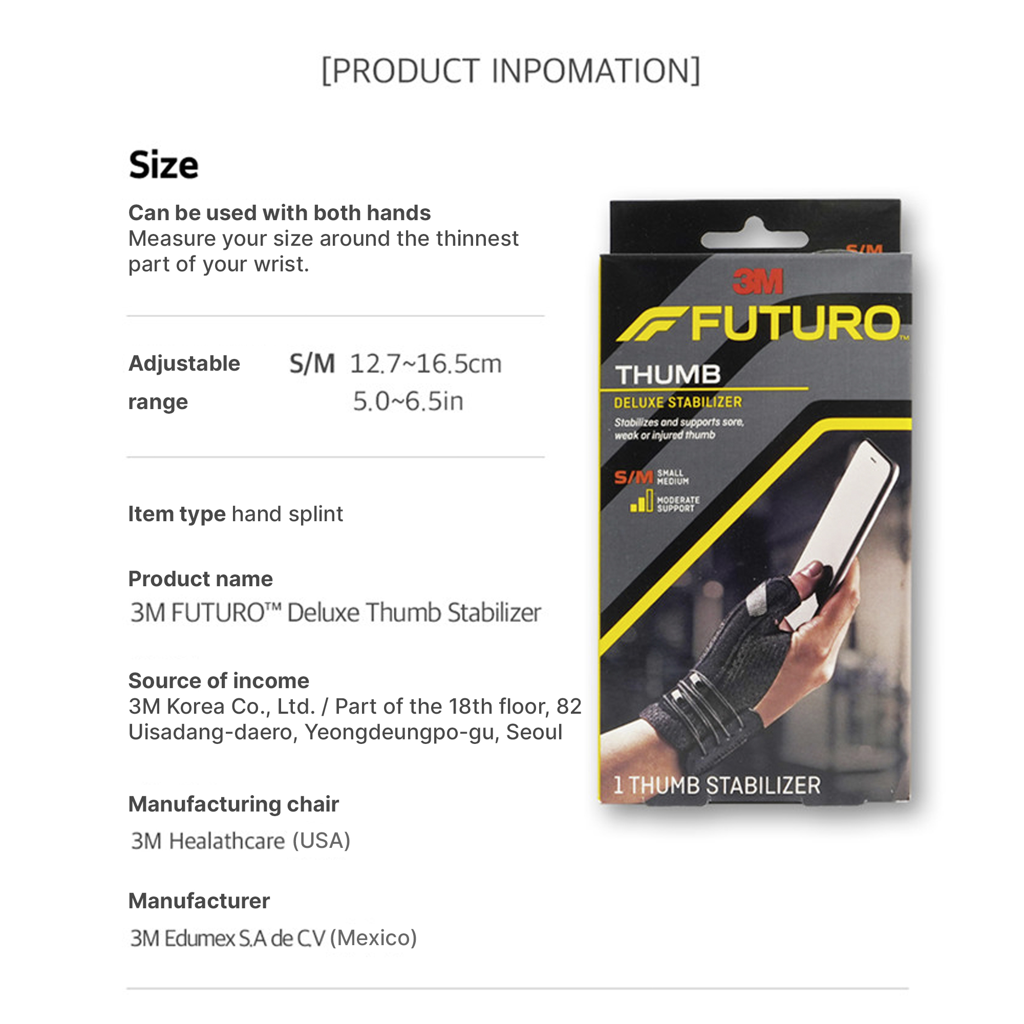 3M Futuro Thumb Stabilizer - Deluxe Support Brace for Pain Relief and ...