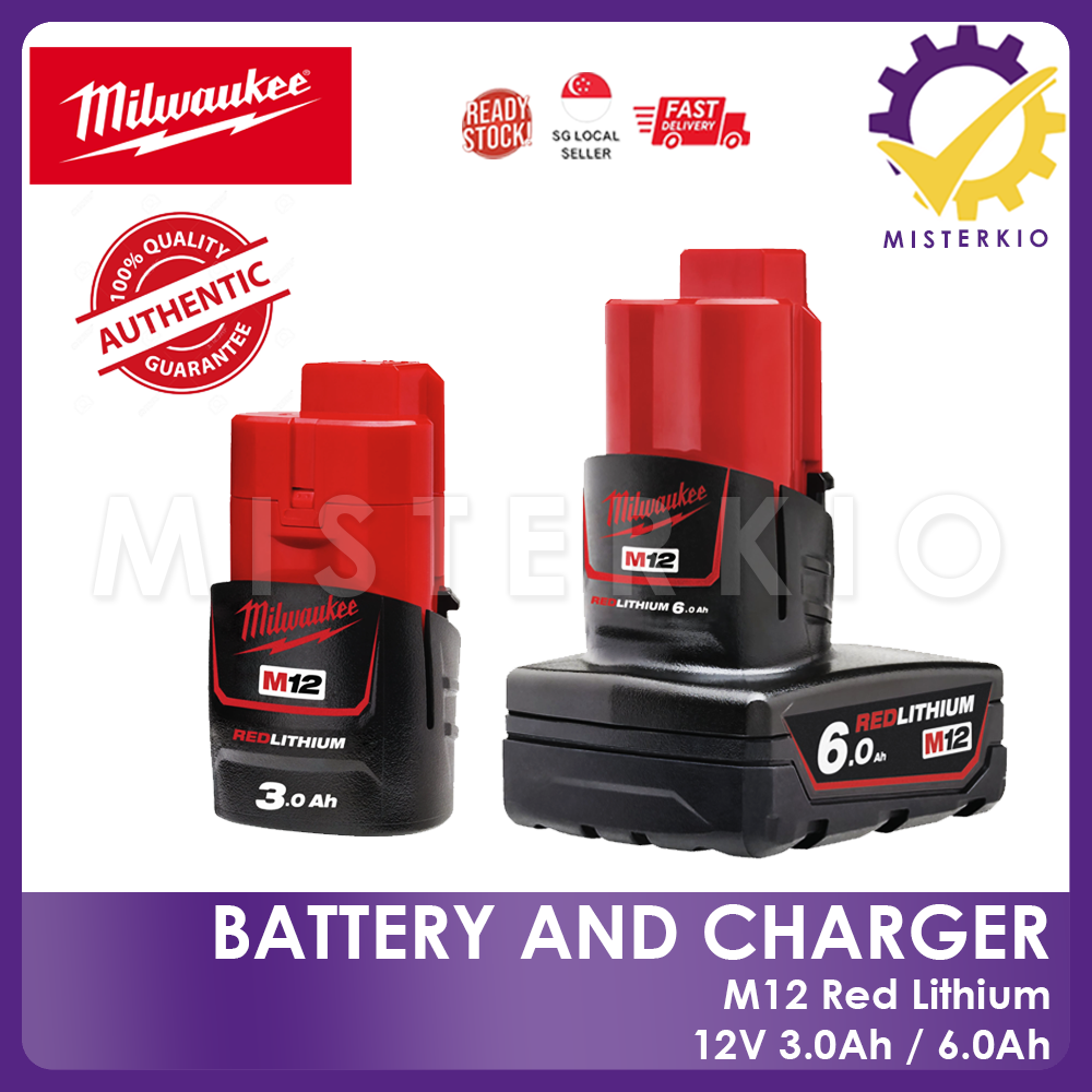 Milwaukee M12 3.0Ah and 6.0Ah Red Lithium Battery, M12 B3, M12 B6 with ...