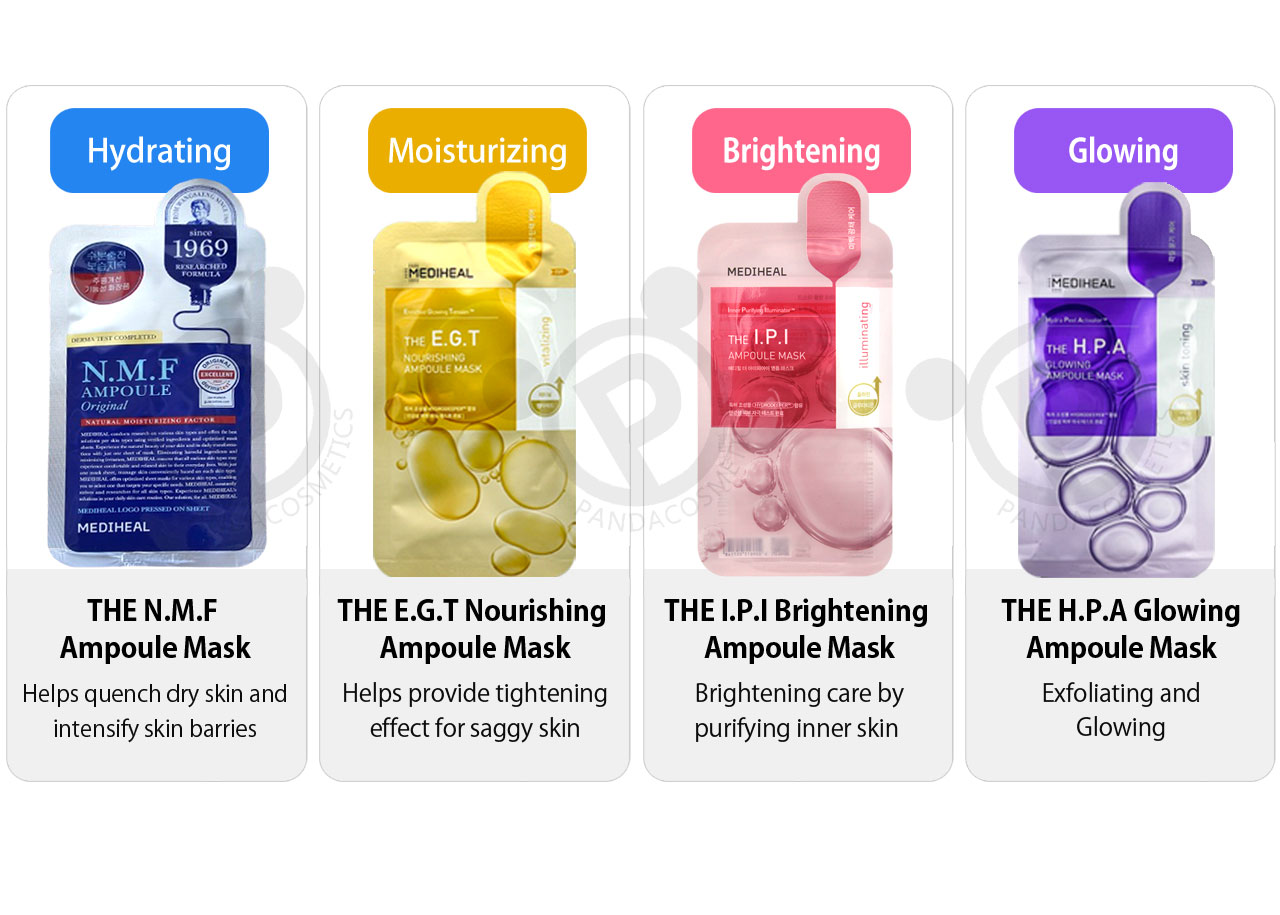 MEDIHEAL Ampoule Mask / Essential Mask 1ea / Teatree/Madecassoside/Vita/NMF/EGT/HPA/IPI/Collagen ...