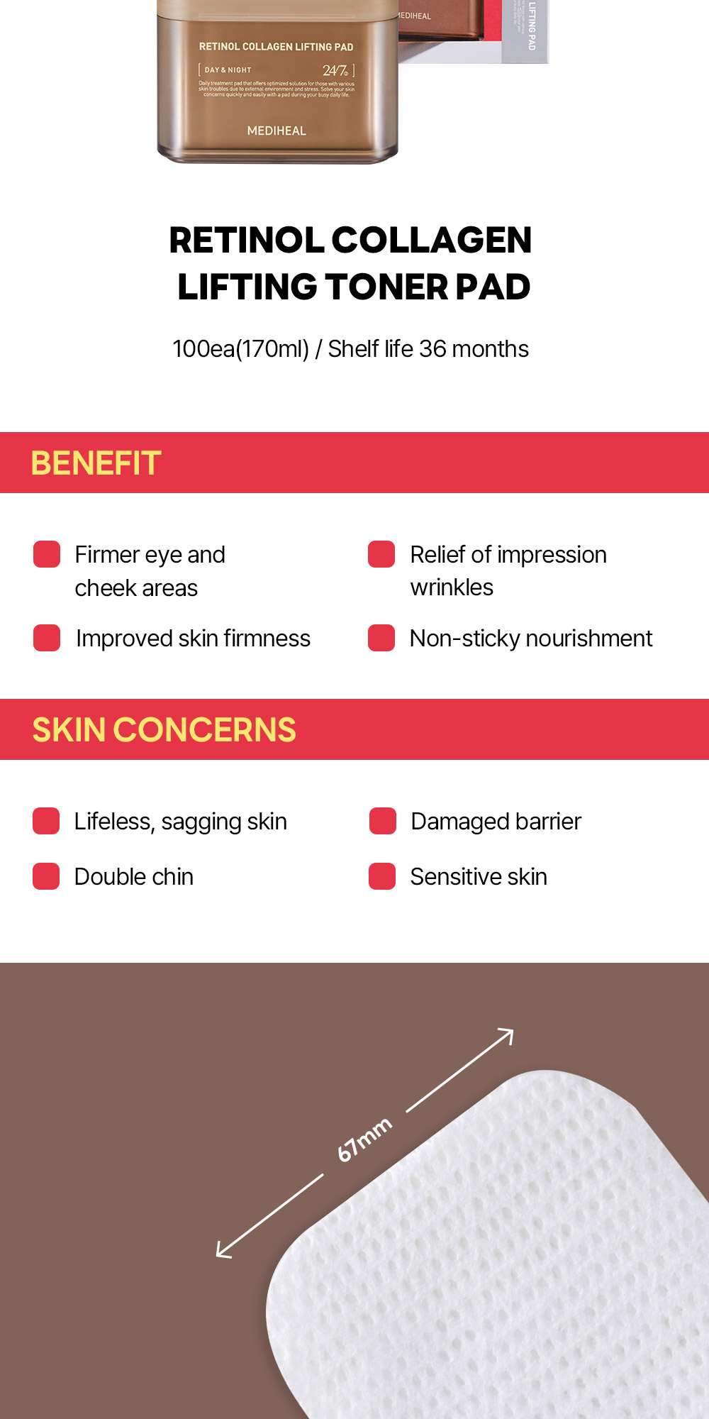[100+100] MEDIHEAL OFFICIAL Retinol Collagen Lifting Toner Pad (100ea ...