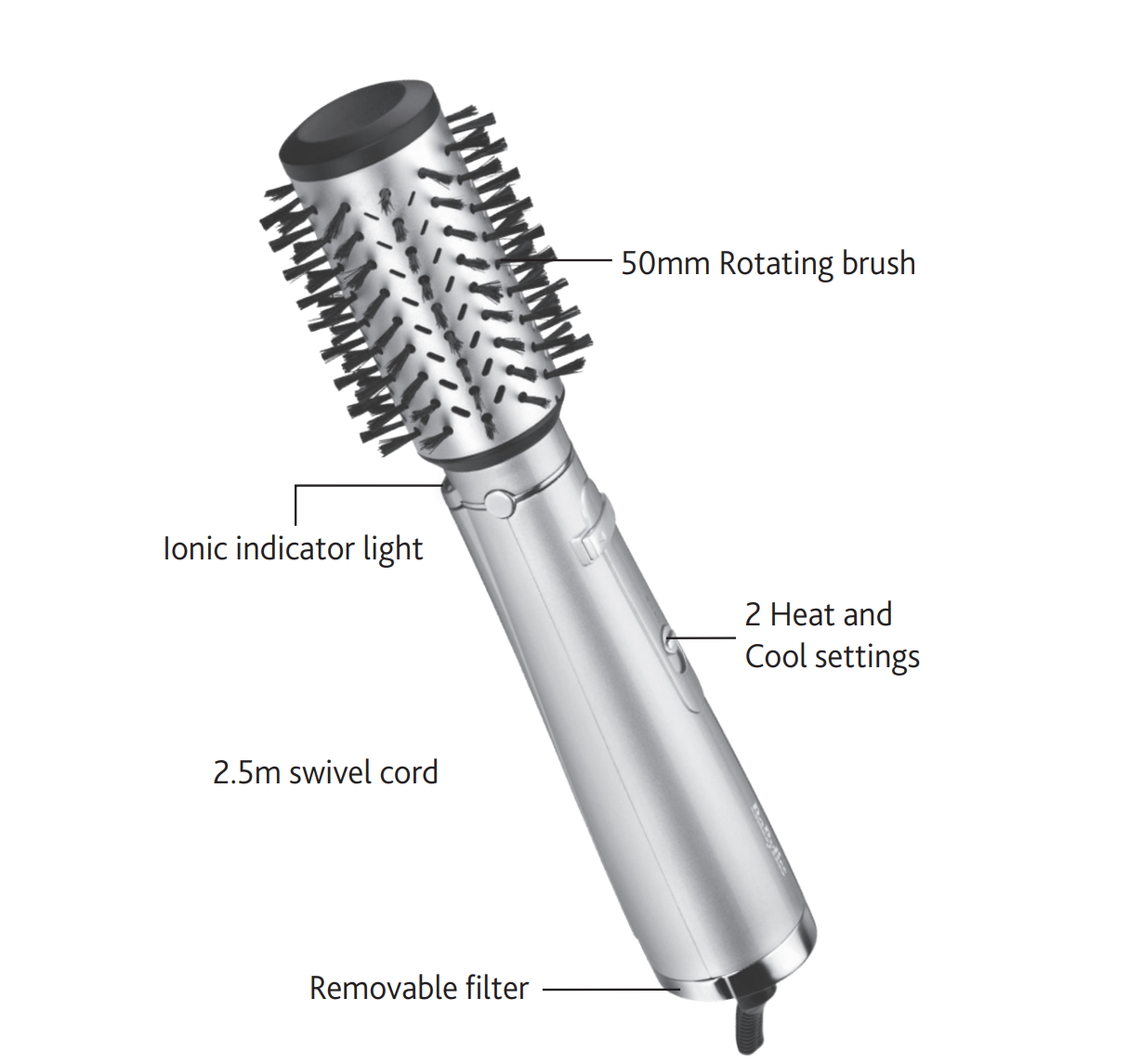 BABYLISS HYDRO SMOOTH AIR BRUSH 50MM AUTO ROTATING HAIR BRUSH AS2973K ...