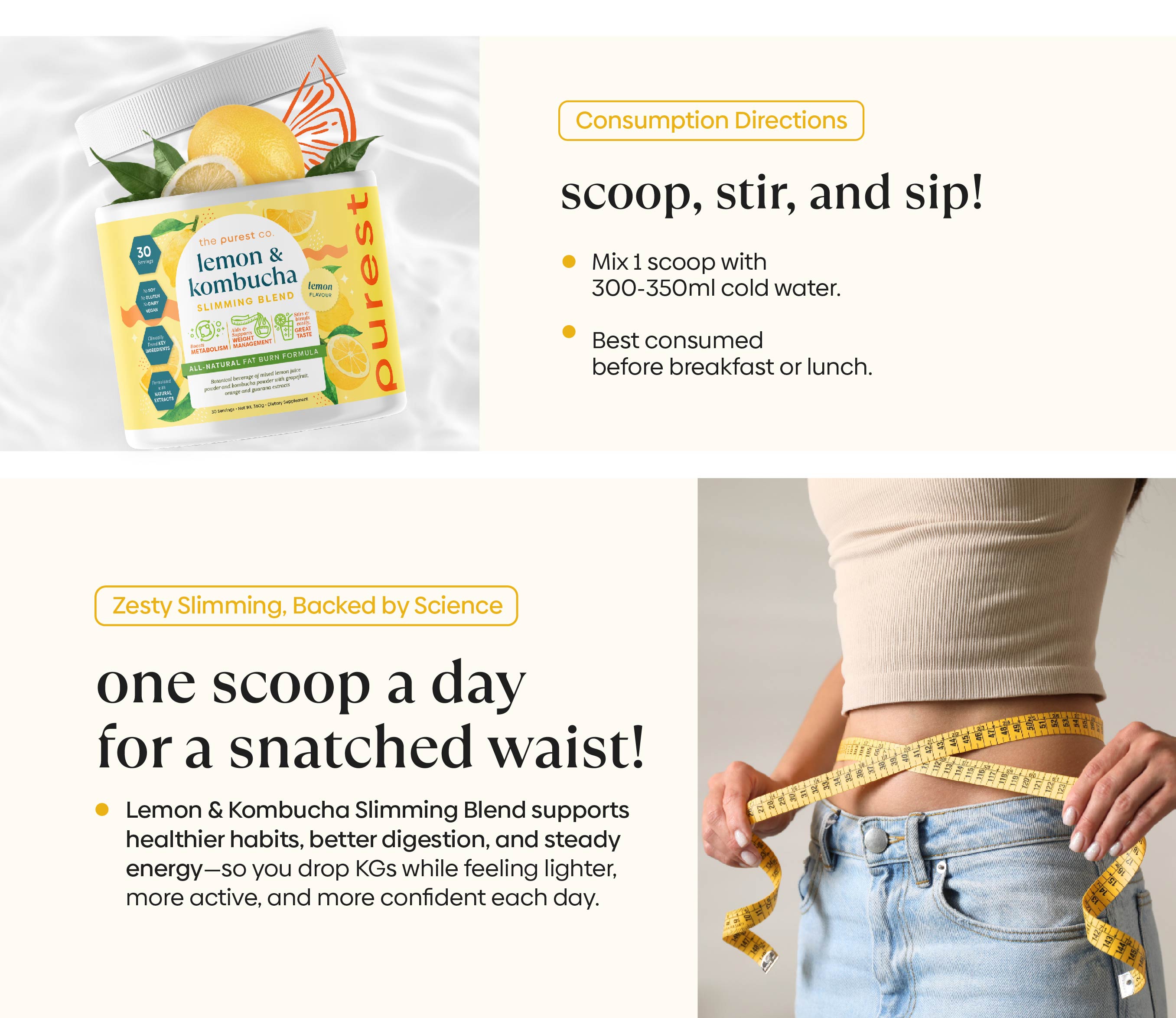 Purest Co Lemon & Kombucha Slimming Blend (Fat Burn & Weight Loss ...