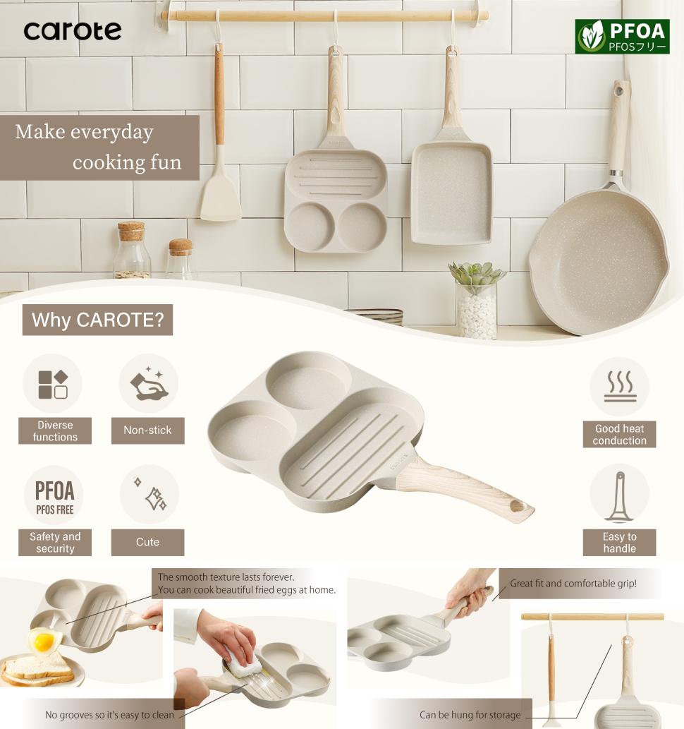 [CAROTE] Frying pan, divider pan, 3-in-1, simultaneous cooking, fried ...