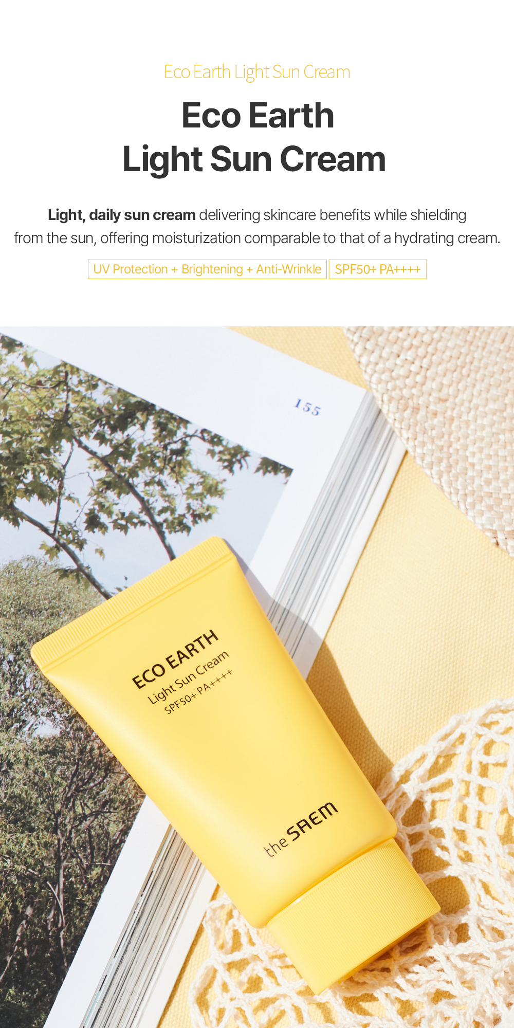The Saem Eco Earth Light Sun Cream SPF50+ PA++++ 50g – Korean Sunscreen ...