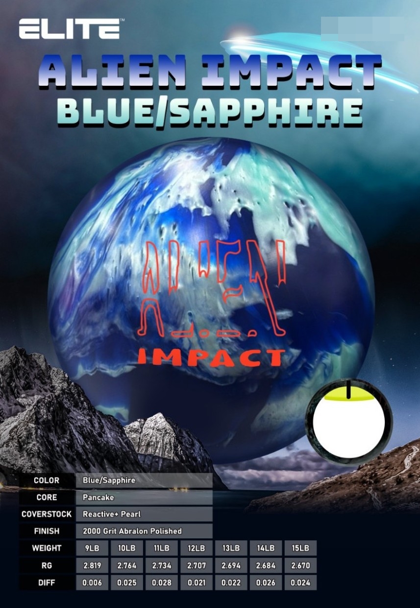 Elite Alien Impact Bowling Ball (Blue-Sapphire) Soft/ Hook Bowling Ball ...