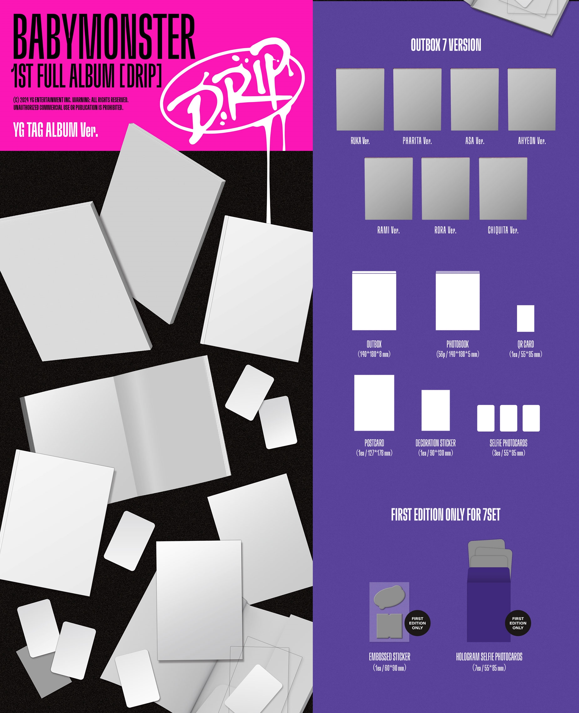 [7CD SET] BABYMONSTER - 1st FULL ALBUM [DRIP] (YG TAG ALBUM Ver.) | Shopee Philippines