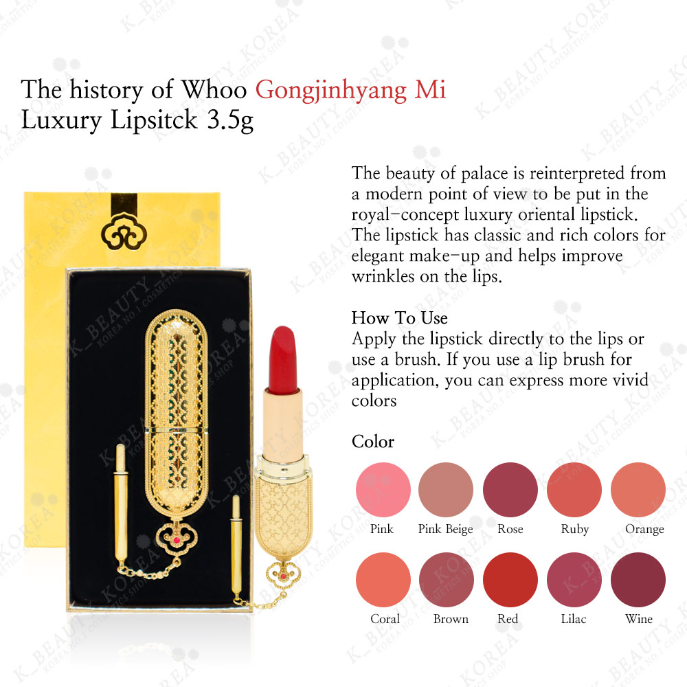 [The history of Whoo] Gongjinhyang Mi Luxury Lipstick 3.5g [Color Option] / Lip Care Makeup ...
