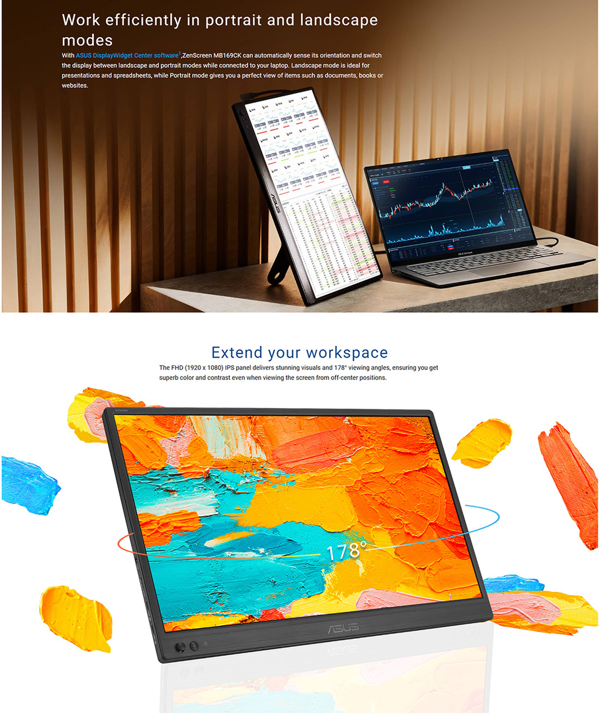 ASUS ZenScreen MB169CK Portable USB Monitor - 15.6" FHD IPS Dual USB-C ...