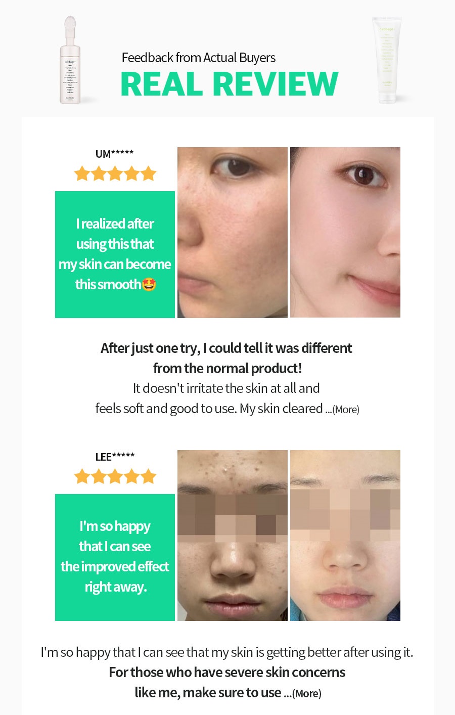 ELIMERE Cabbage Cleanser Set of 3 (Peeling Foam Cleanser 150ml + Acne ...