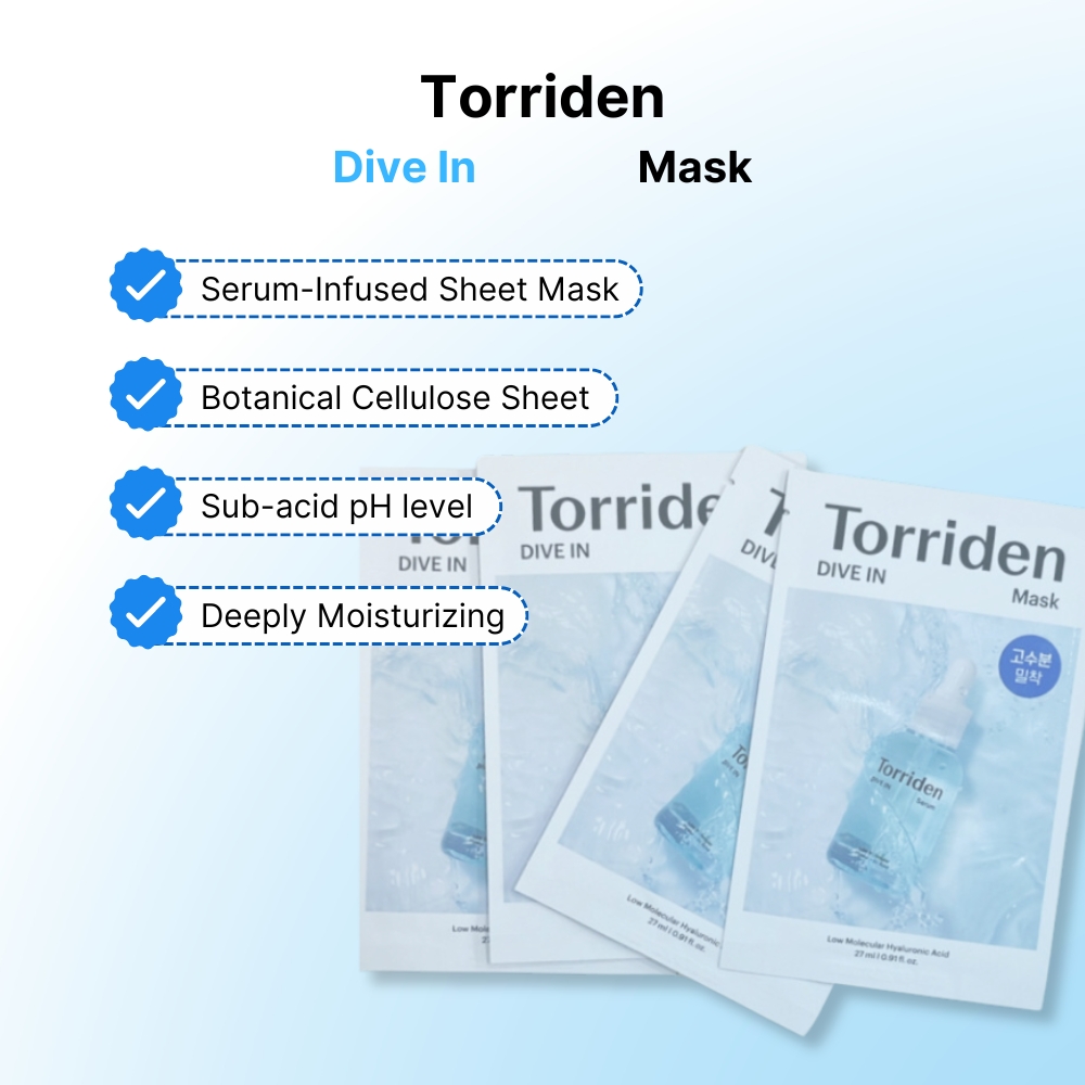 Torriden DIVE-IN Low Molecular Hyaluronic Acid Facial Sheet Masks ...