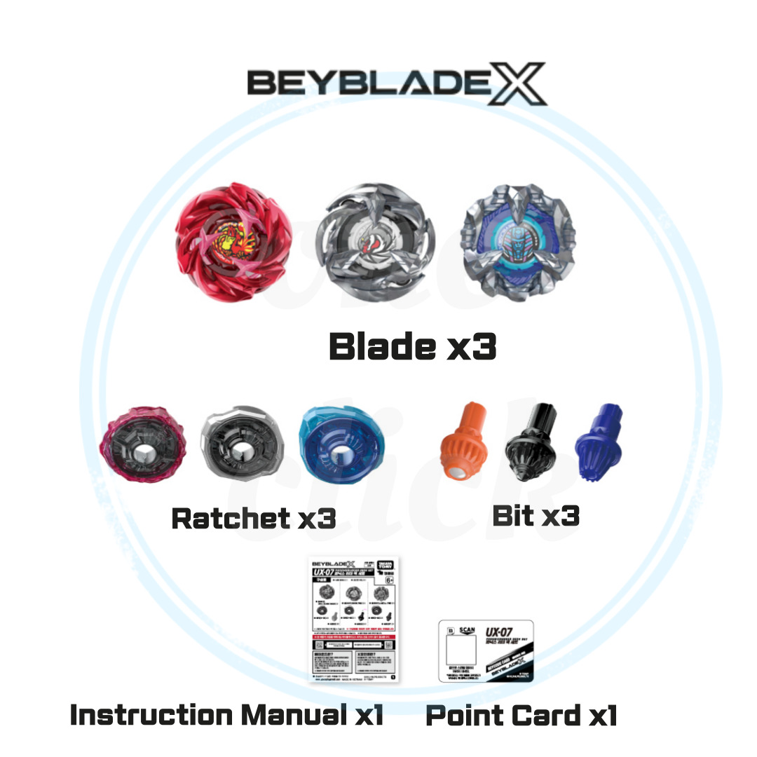 TAKARA TOMY BEYBLADE X UX-07 Phoenix Rudder Deck Set | 3 Tops + Bits ...