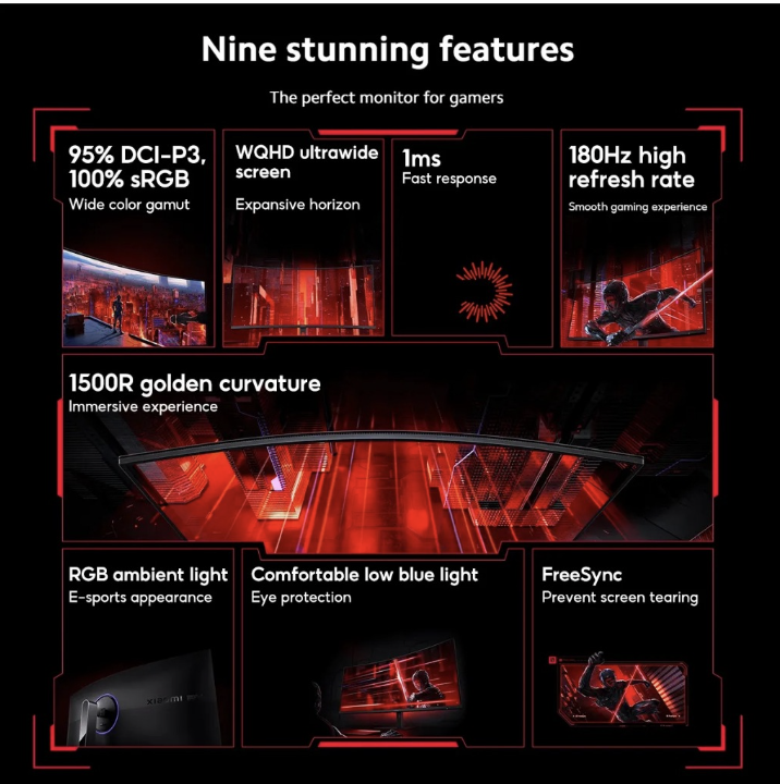 Xiaomi Mi Curved Display G34WQi 34" Gaming Monitor | WQHD | 180Hz | 1ms ...
