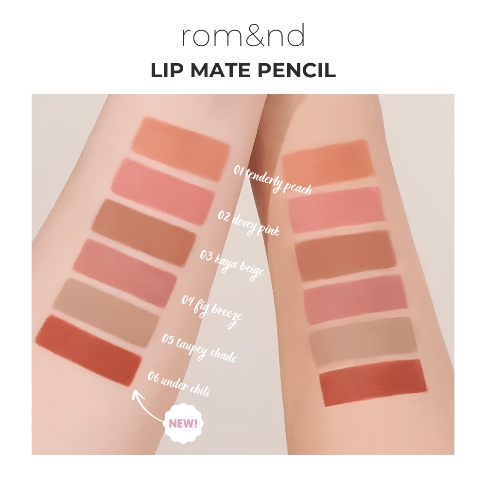 Romand Lip Mate Pencil: 6 Color Waterproof Lip Liner for Long-Lasting ...