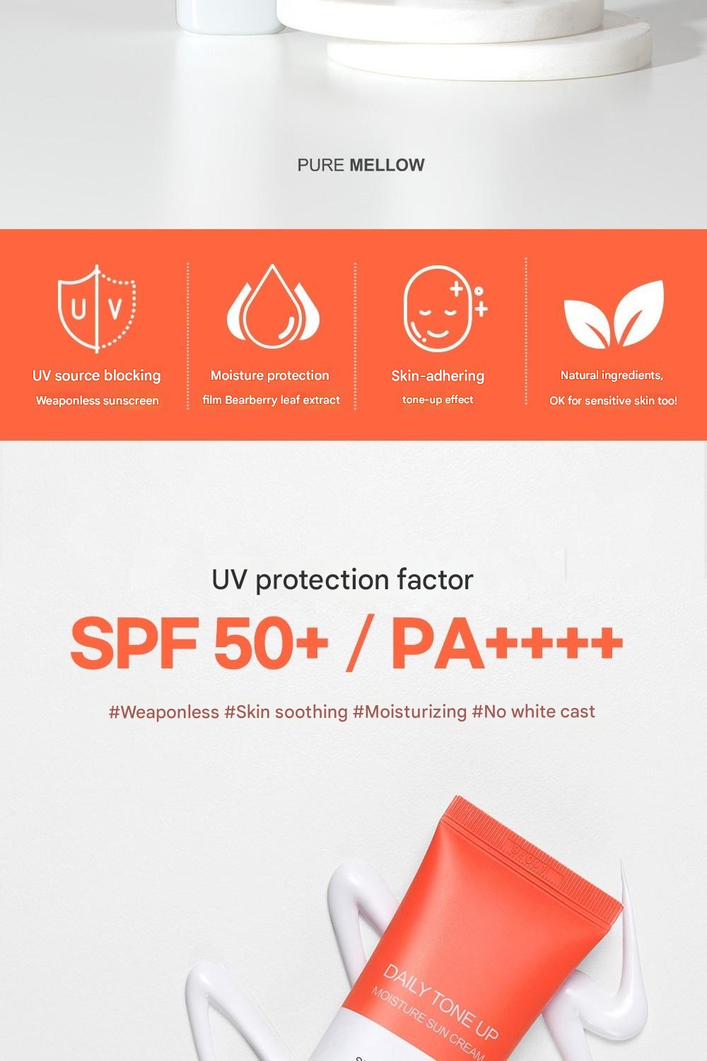 [Authentic] PURE MELLOW Daily Tone-Up Moisture Sun Cream SPF50+ PA ...
