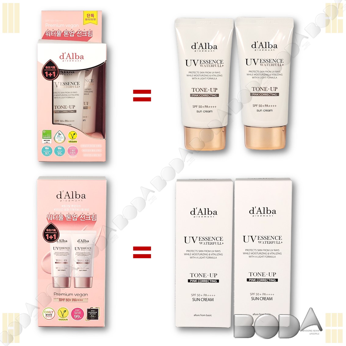 D'ALBA UV Essence Sunscreen Collection 50ml (Pink Tone Up, Purple Tone ...