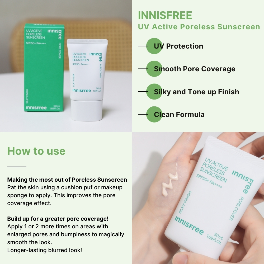 Innisfree Sunscreen UV Active Poreless & Hydration Set - 50ml & 60ml ...