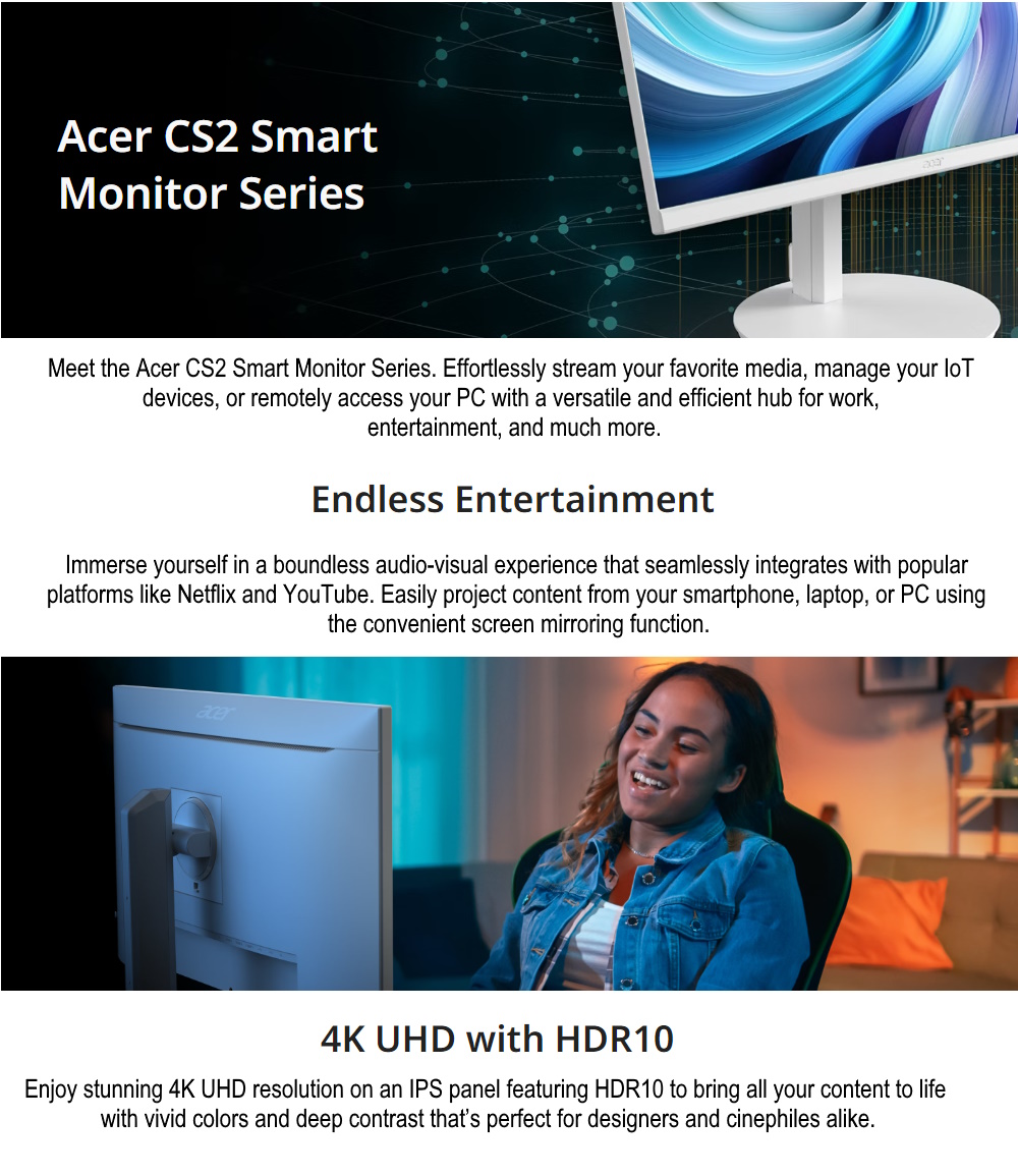 [New Launch Smart Monitor] Acer CS272K 27-Inch 4K UHD (IPS) Smart ...