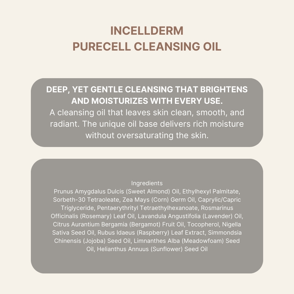 INCELLDERM Purecell Deep Cleansing Oil 145ml (2025 Edition) | Smooth & Hydrating Cleanser ...