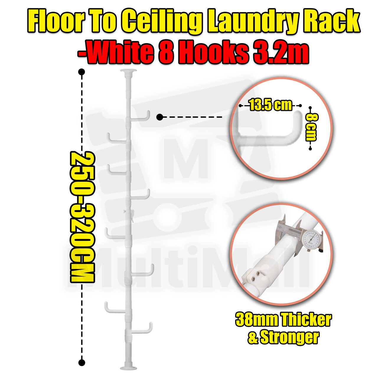Floor to Ceiling Drying Pole Adjustable Standing Laundry Tension Rod ...