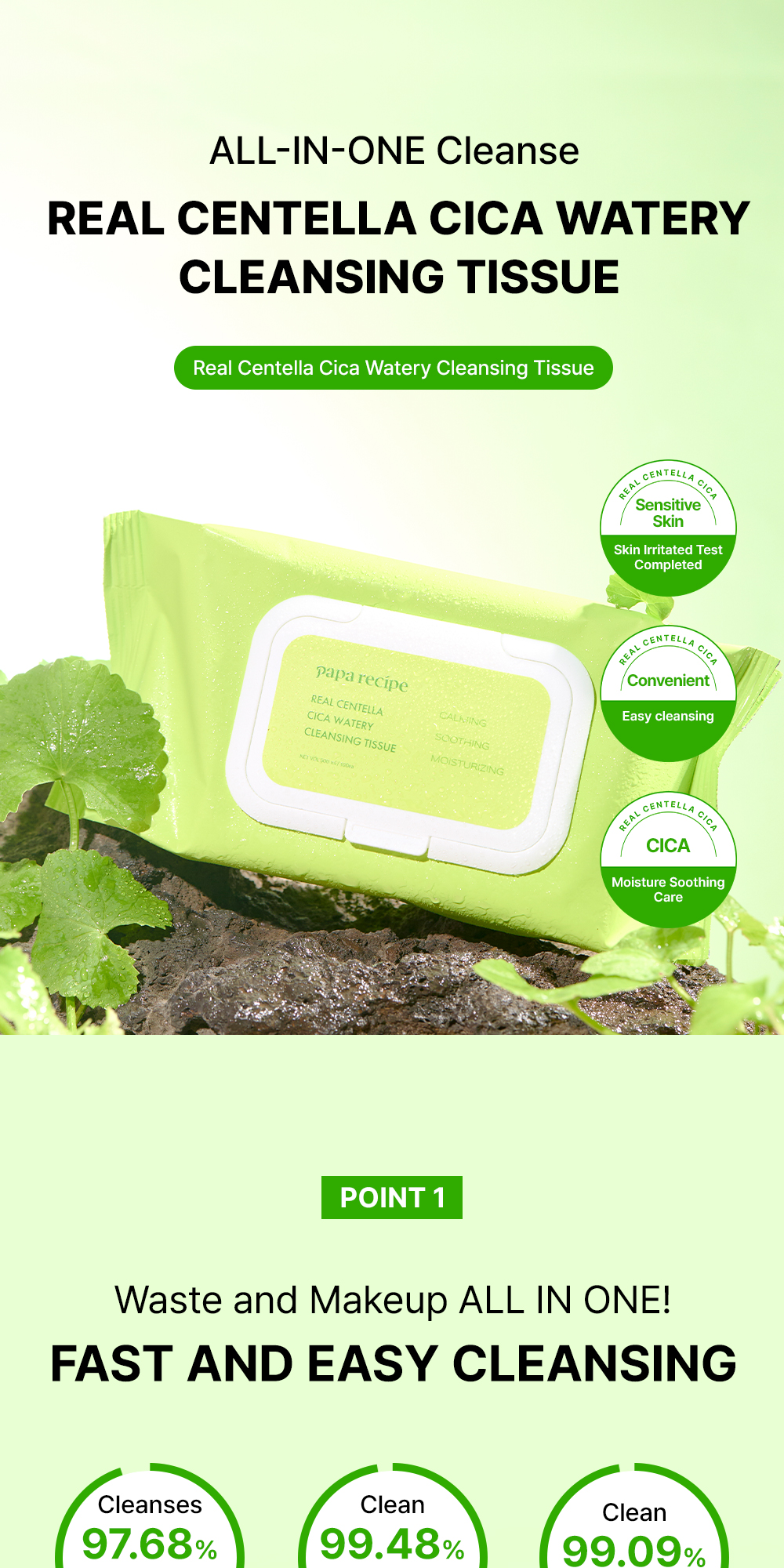 papa recipe Real Centella Cica Watery Cleansing Tissue (500ml * 100 ...