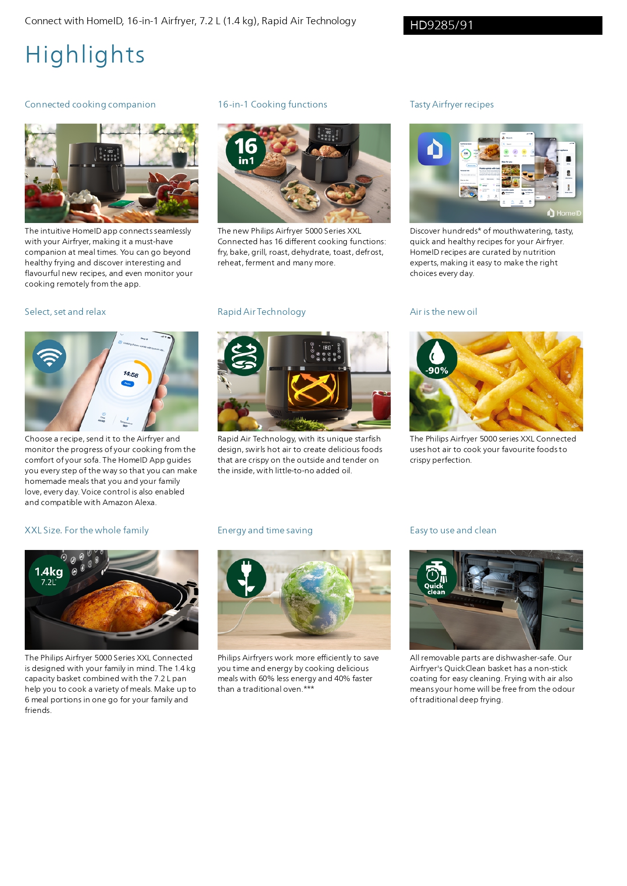 PHILIPS HD9285/91 1.4KG XXL CONNECTED AIRFRYER HD9285 SERIES 5000 ...