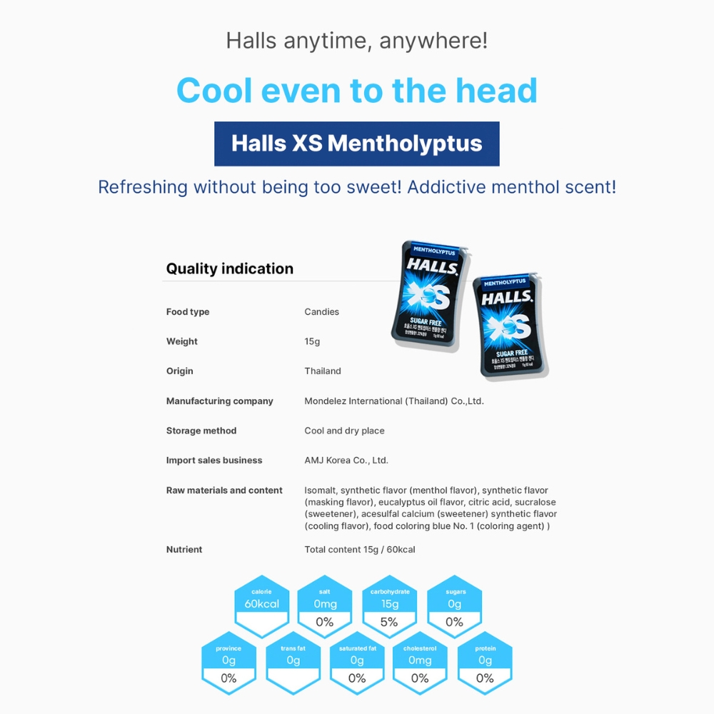 Halls XS Sugar-Free Refreshing Mini Candy 15 g | Menthol & Fruit ...