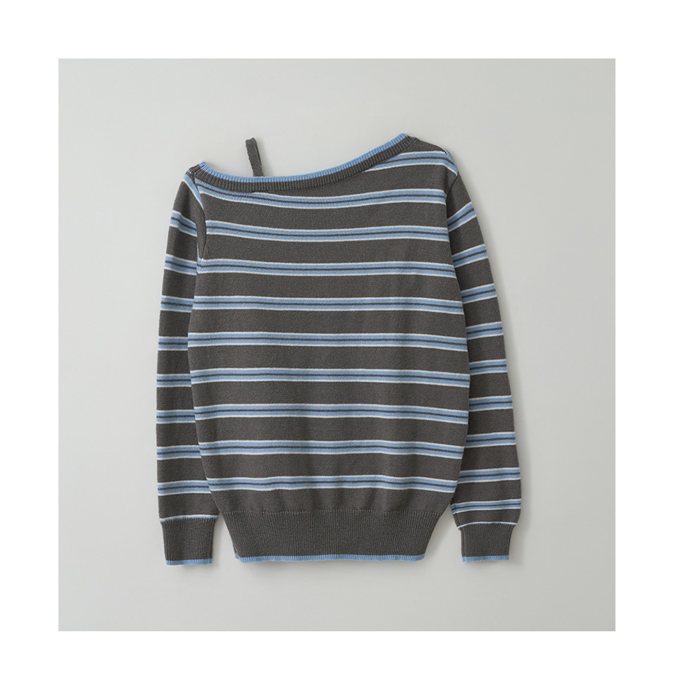 [ROLAROLA] ONE OFF SHOULDER STRIPE WOOL BLENDED CARDIGAN | Shopee ...